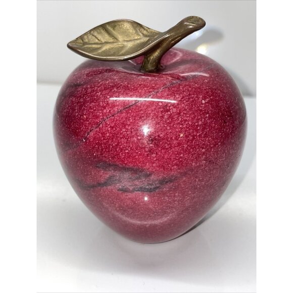 Accents | Vintage Paperweight Alabaster Marble 3 Red Apple Brass Stem ...